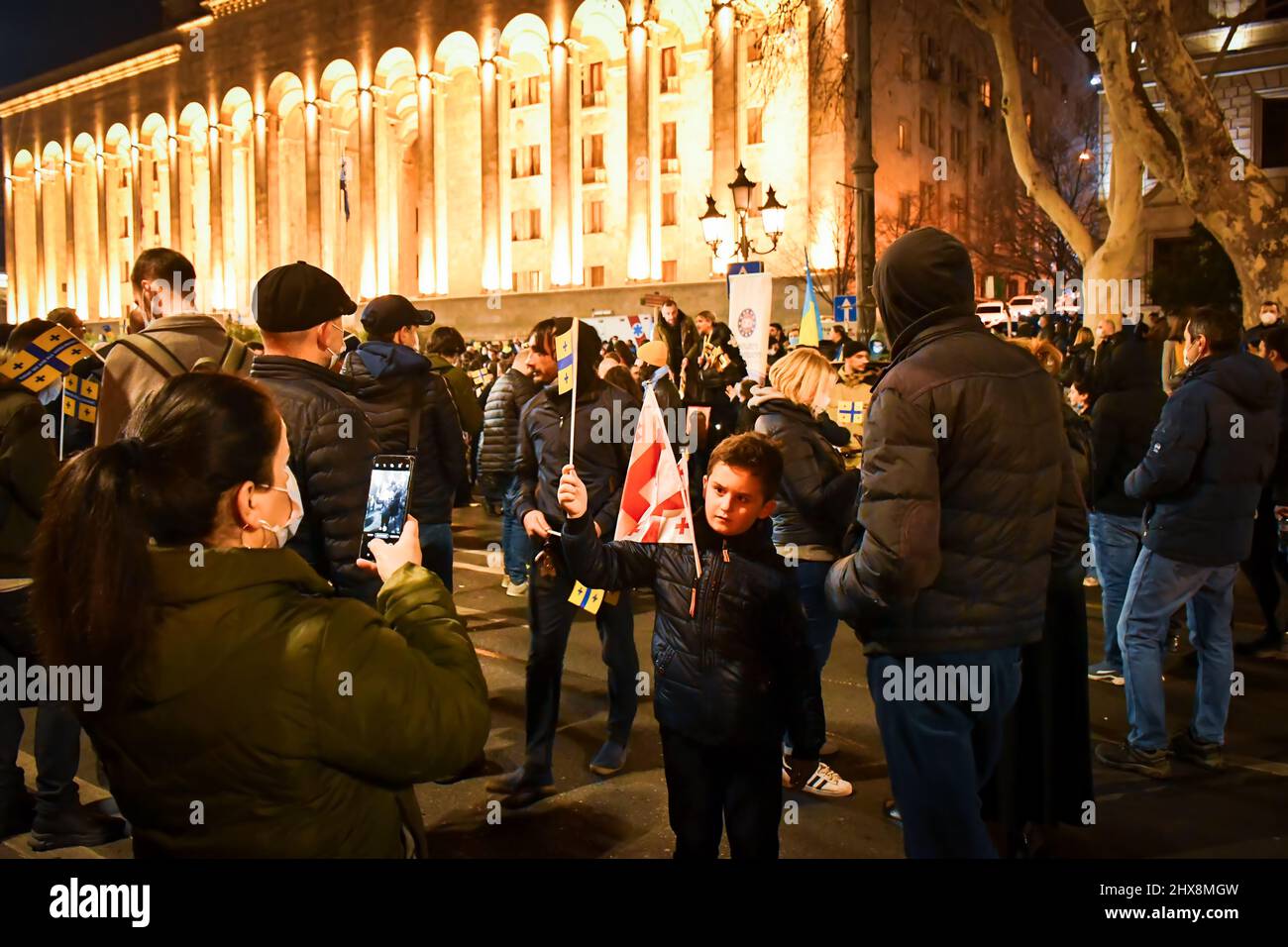 Tbilisi, Georgia - 1st march, 2022: : Hundreds of people stand for ...