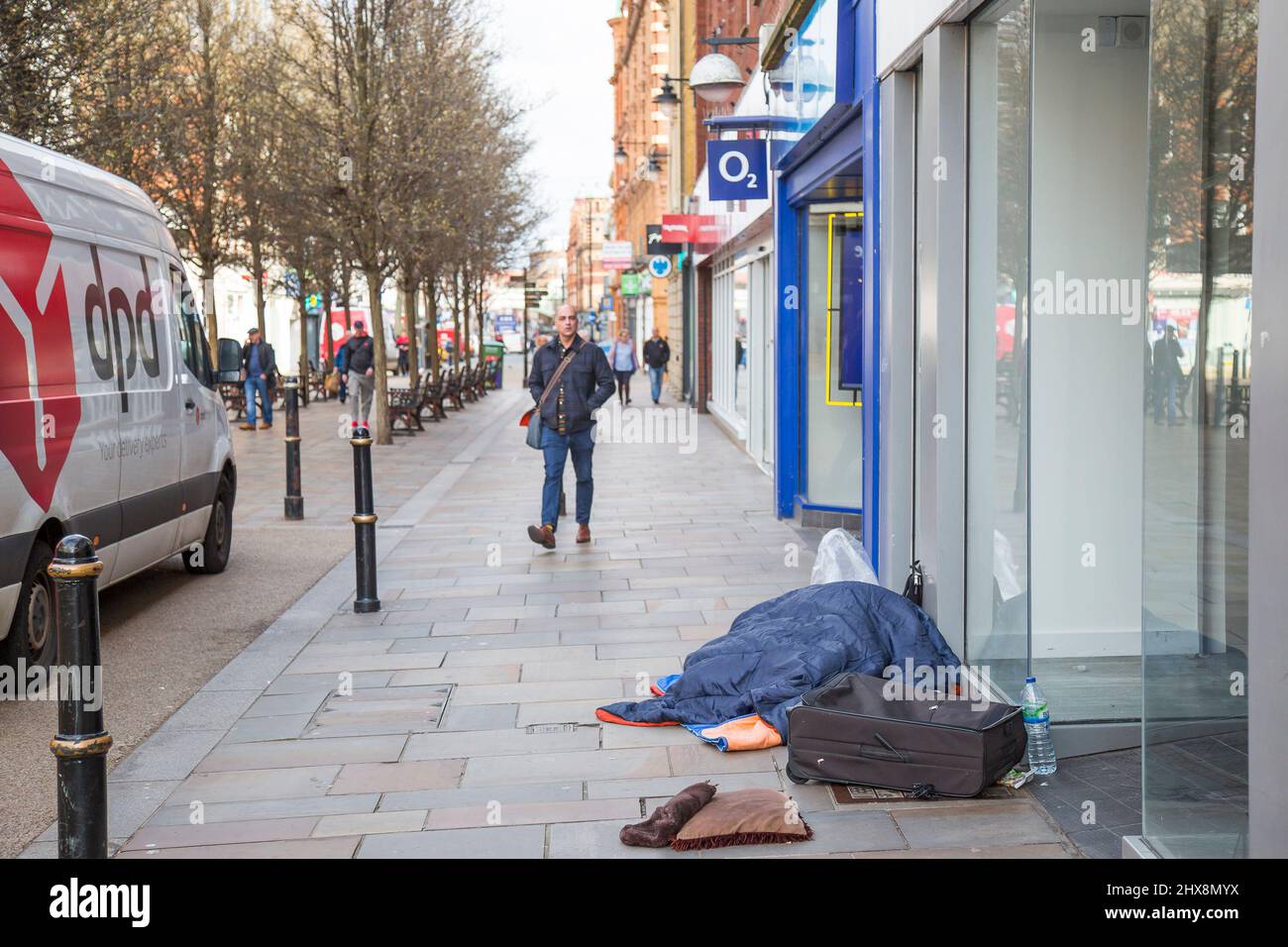 Worcester city centre, UK - person sleeping rough in the street, early ...