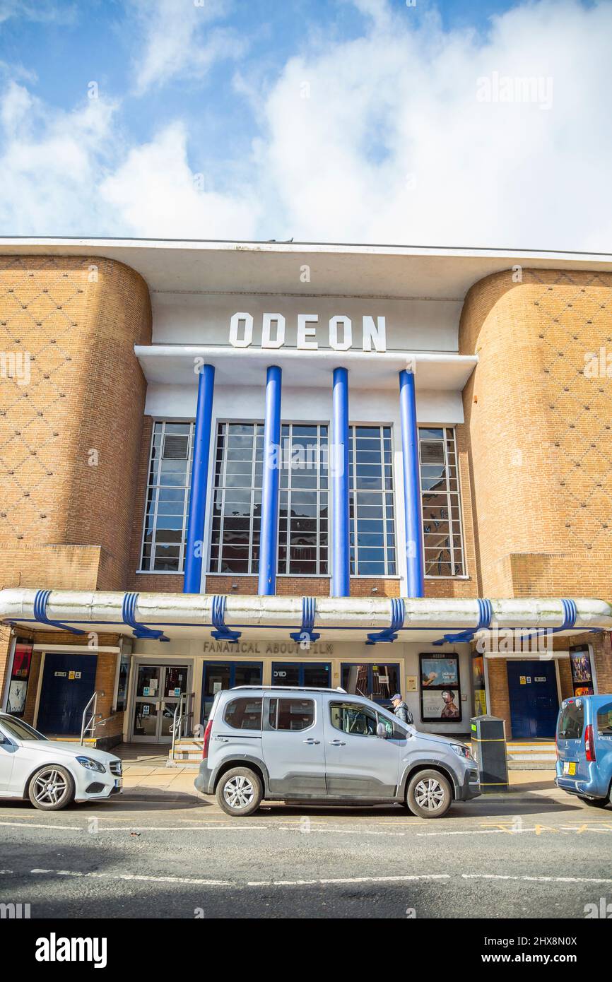Exterior view of the front entrance to the Odeon Cinema building ...