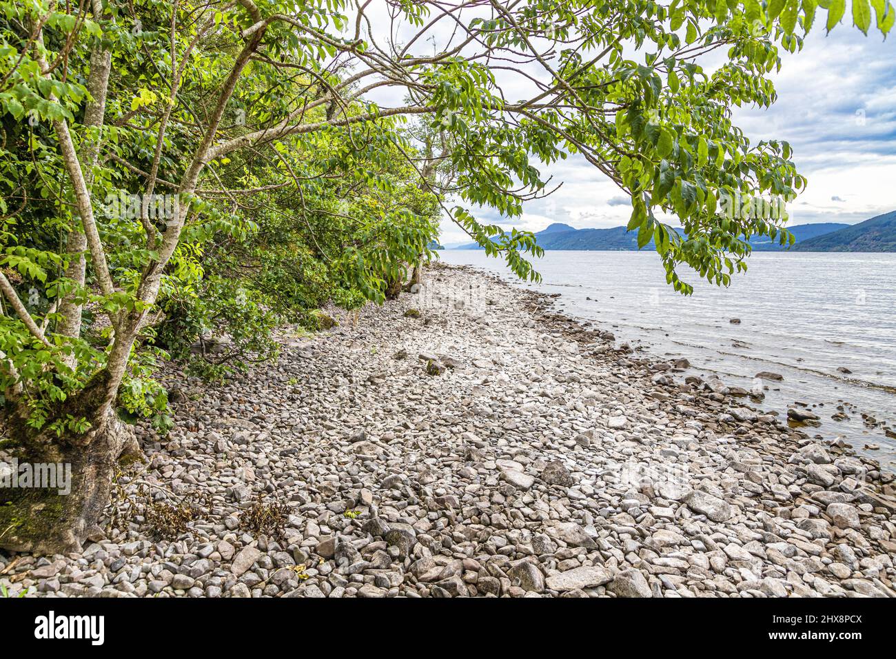 The rocky shore of Loch Ness near Dores, Highland, Scotland UK Stock ...