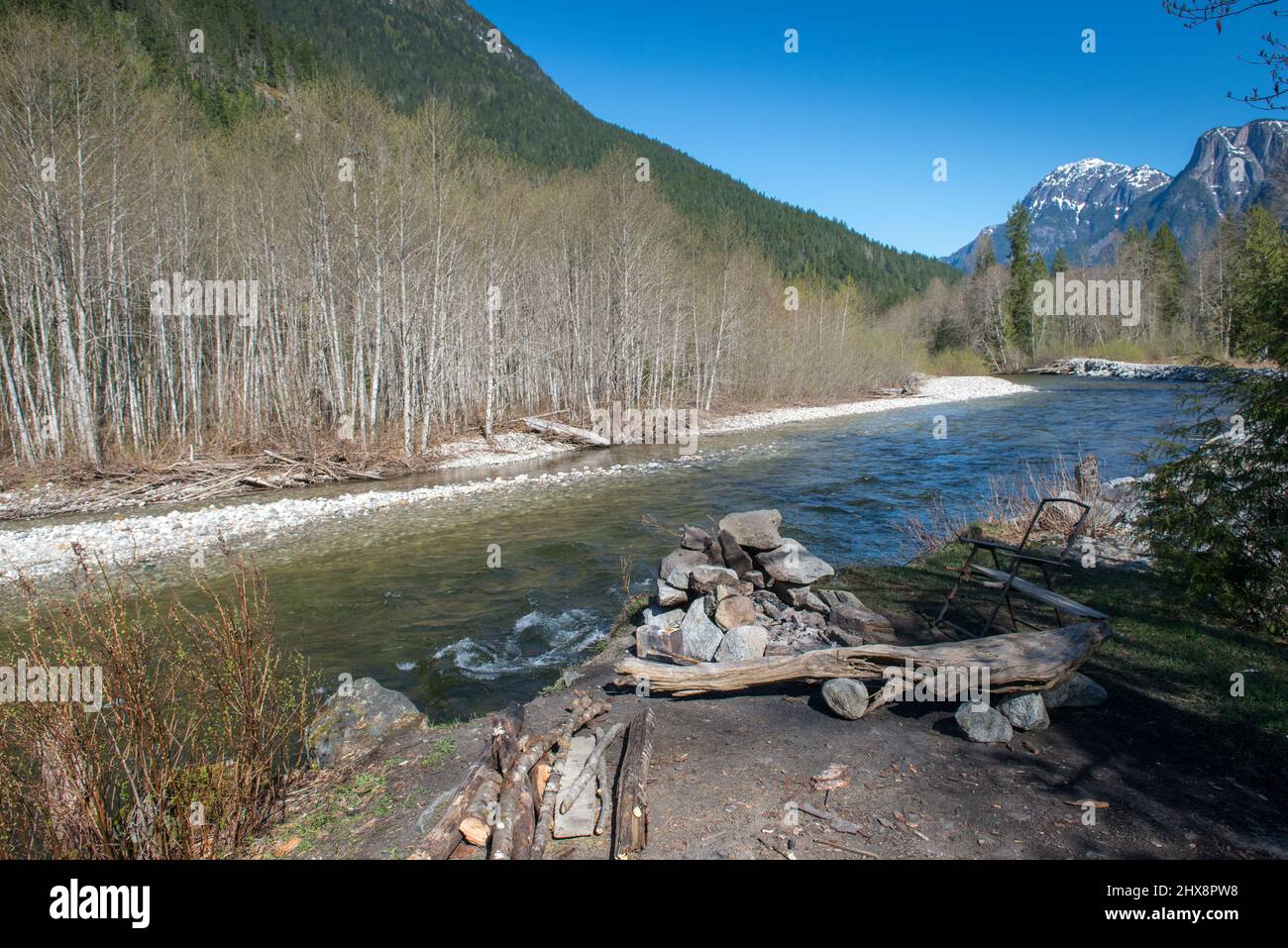 Dispersed campsite with fire pit along the Skagit river in British ...