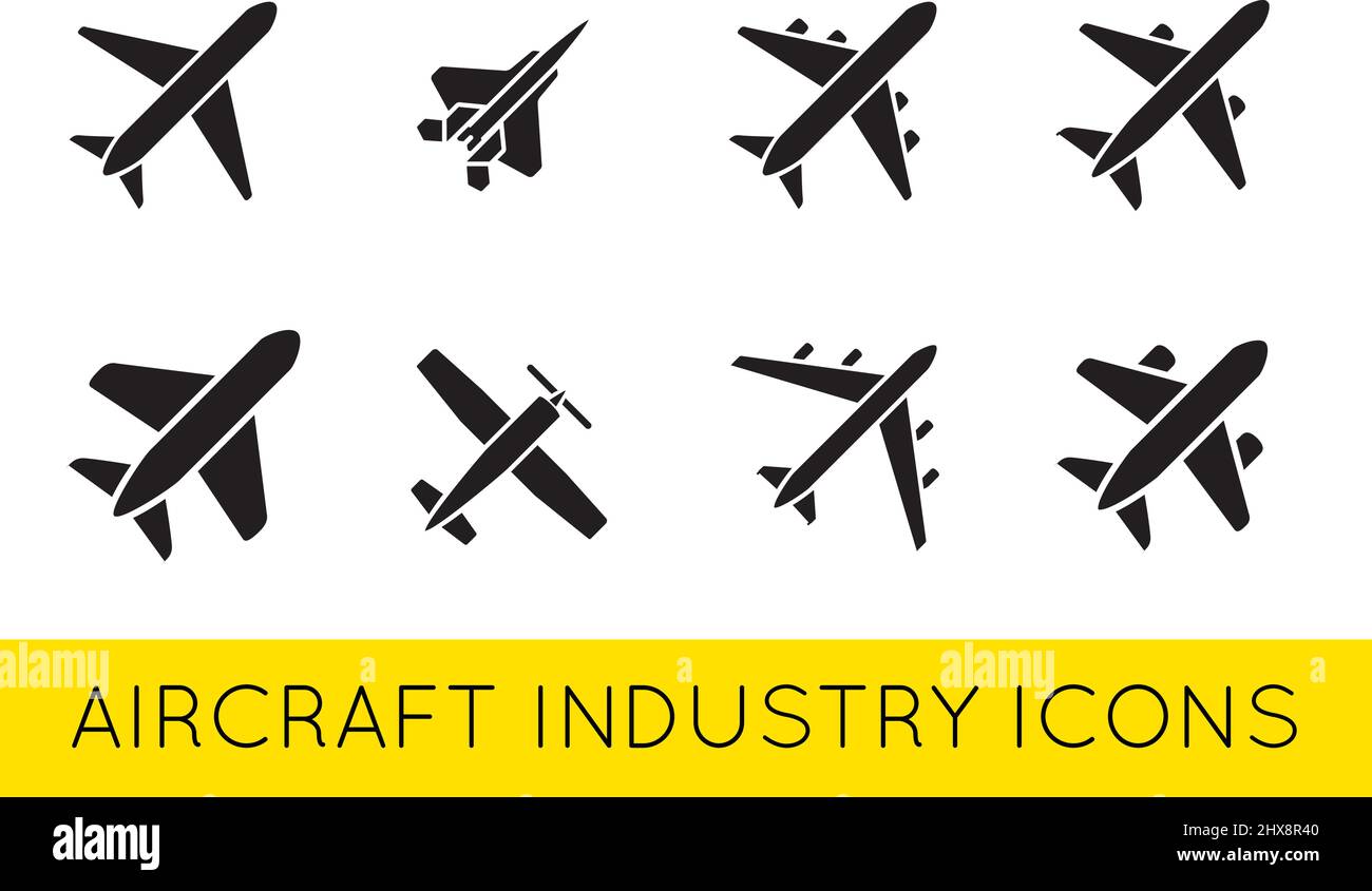 Aircraft or Airplane Icons Set Collection Vector Silhouette Set ...