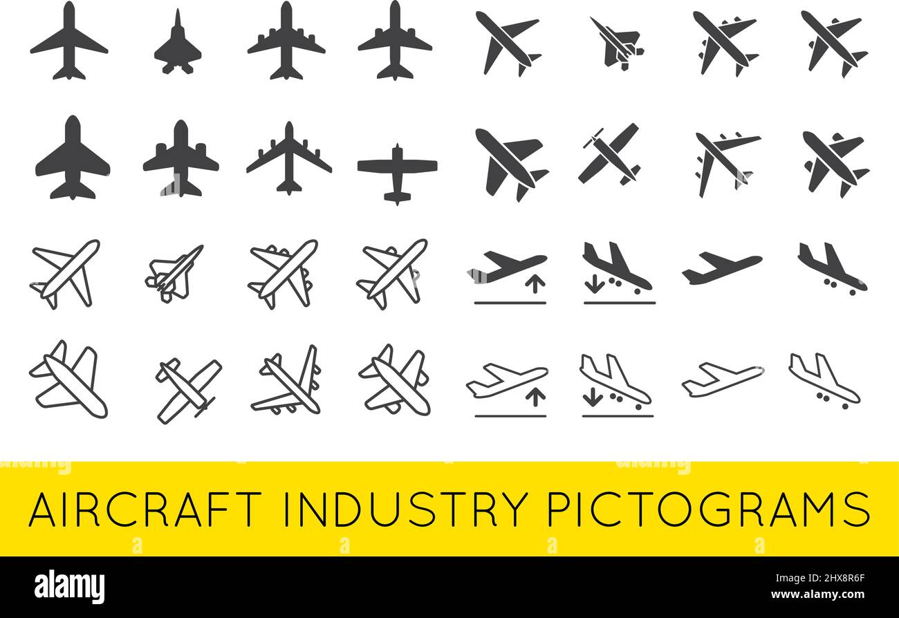 Aircraft or Airplane Icons Set Collection Vector Silhouette Set ...