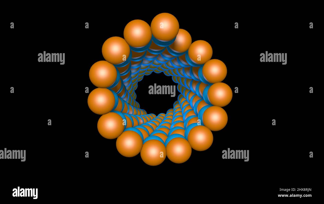 Microtubule , microfilament surrounded by atoms. 3d render illustration ...