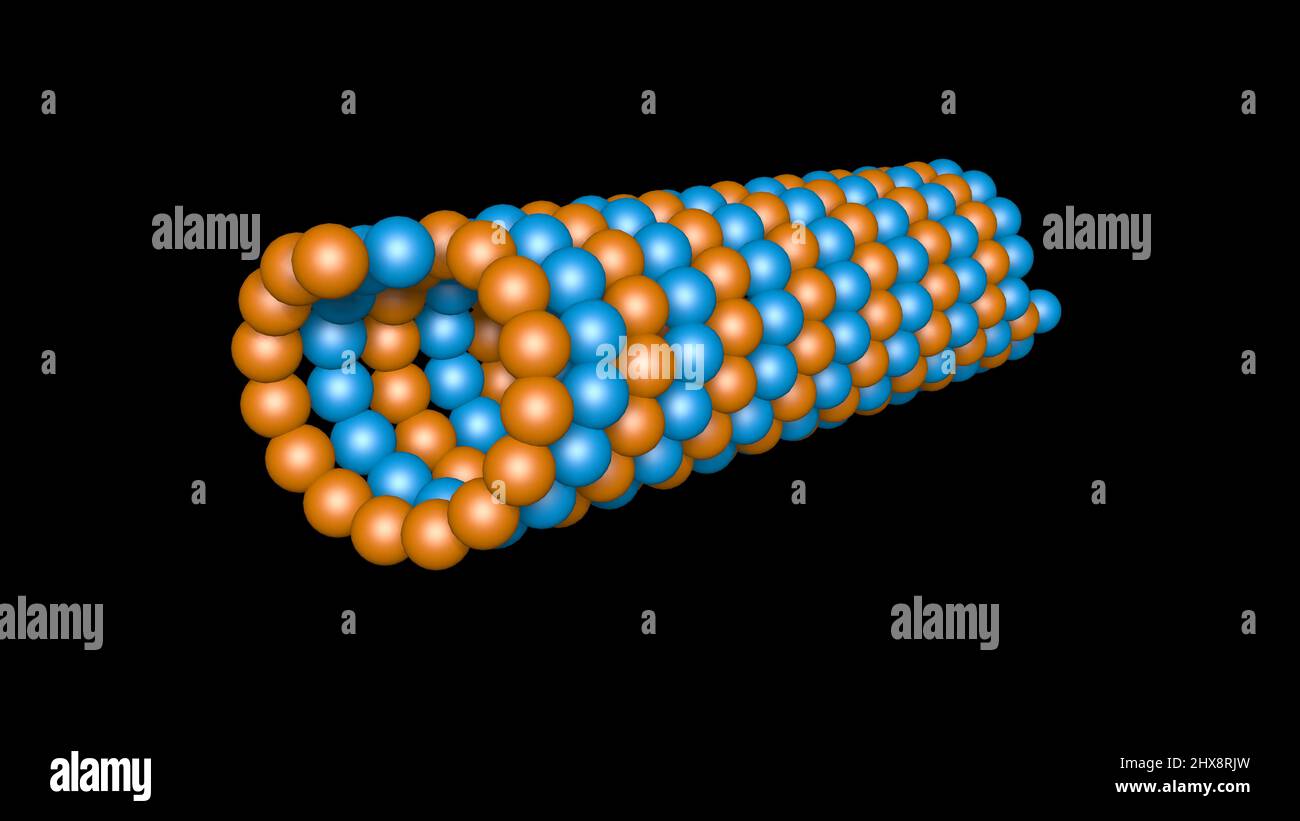 Microtubule , microfilament surrounded by atoms. 3d render illustration ...