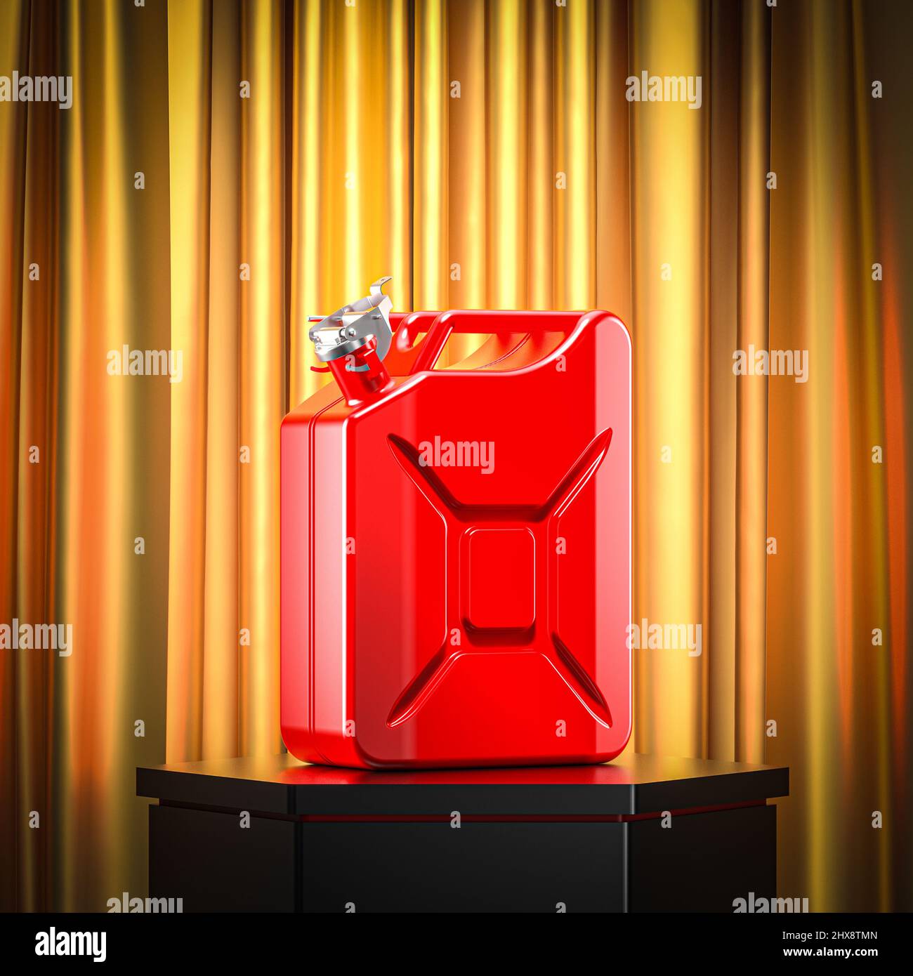 red petrol can with gold curtains. 3d render Stock Photo - Alamy