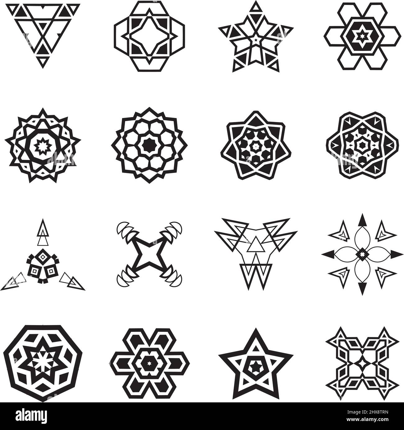 Abstract Geometric Elements, Pattern Ethnic Aztec or Maya Vector Set ...