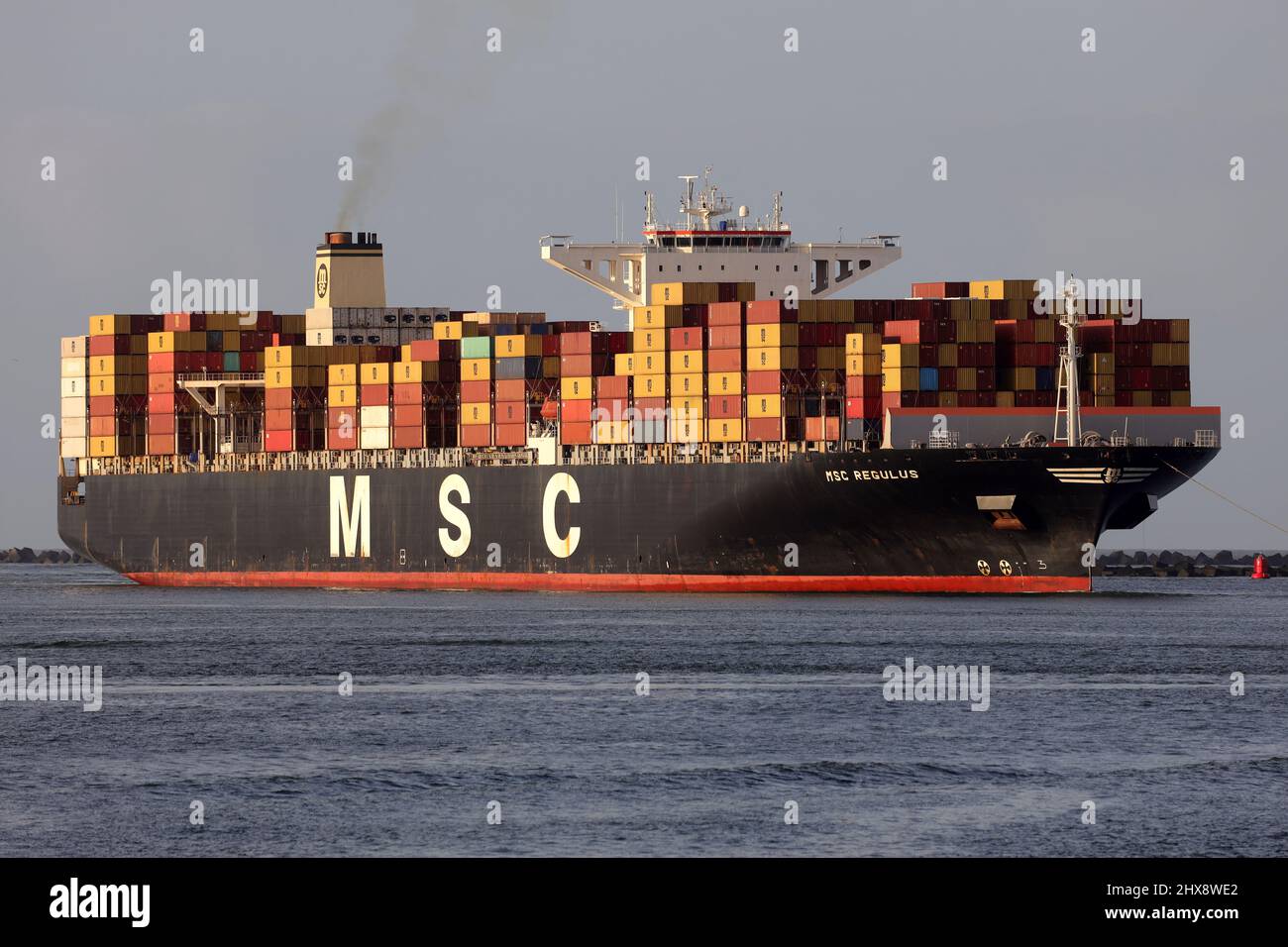 The container ship MSC Regulus arrives in the port of Rotterdam on ...
