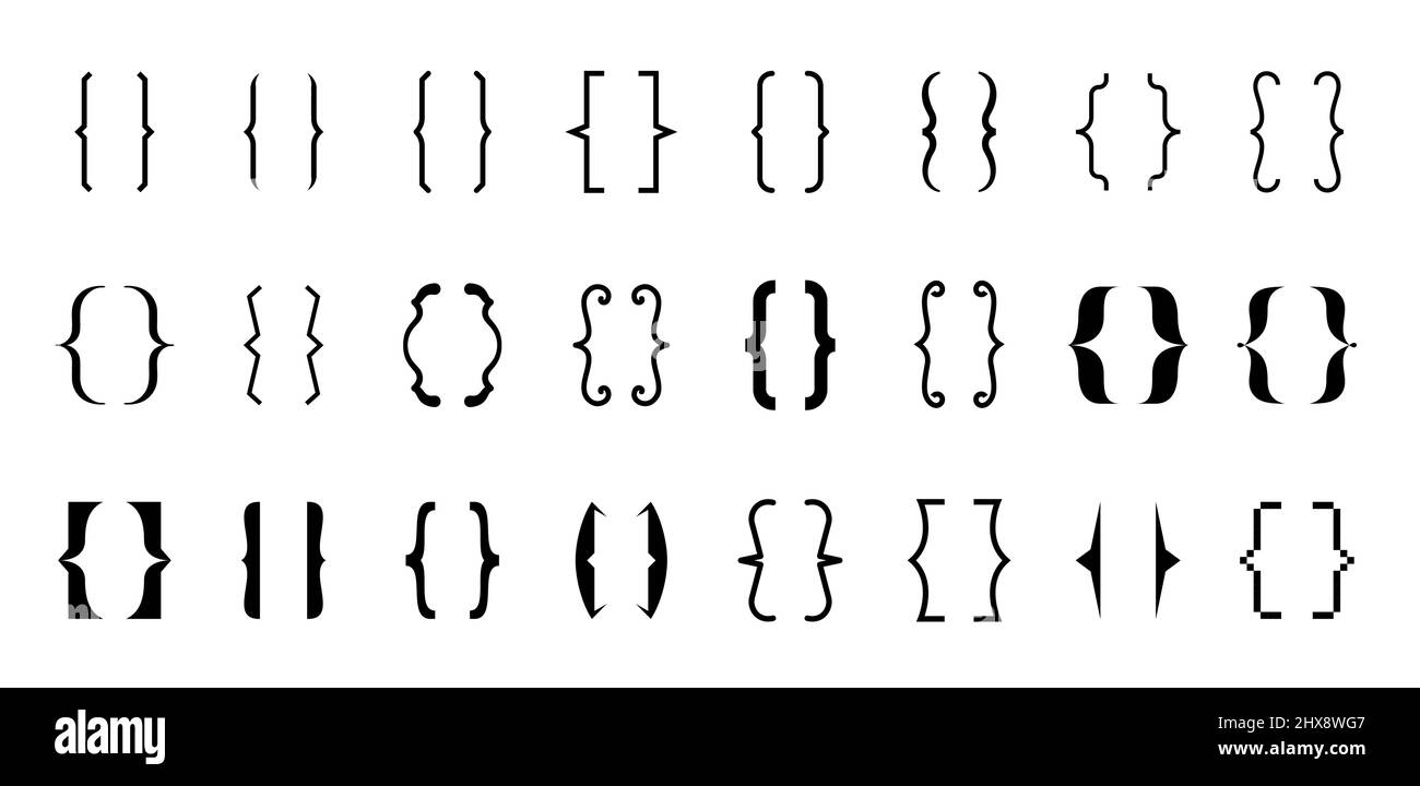 Different curly braces black icon set. Modern and vintage brackets ...