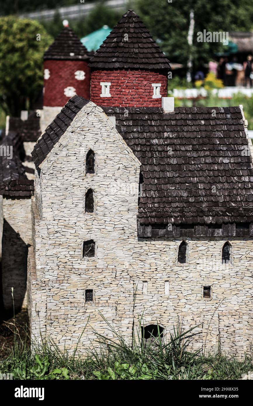 Close-up on miniature stone medieval castle Stock Photo - Alamy