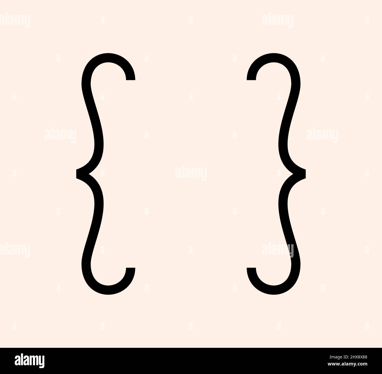 Curly braces punctuation mark black icon. Vintage brackets symbol for ...