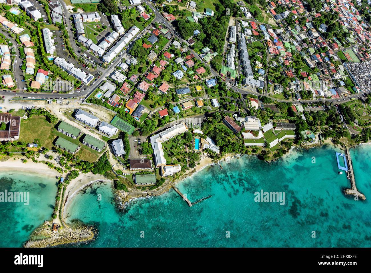 Aerial view of the South coast near Le Gosier, Grande-Terre, Guadeloupe ...