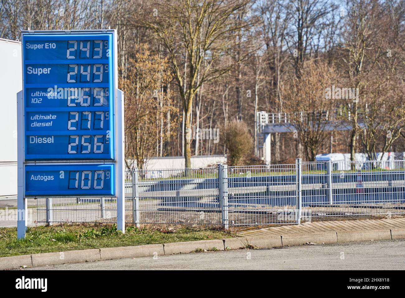 Sindelfingen, Germany - March 10, 2022: Close up of price board with ...