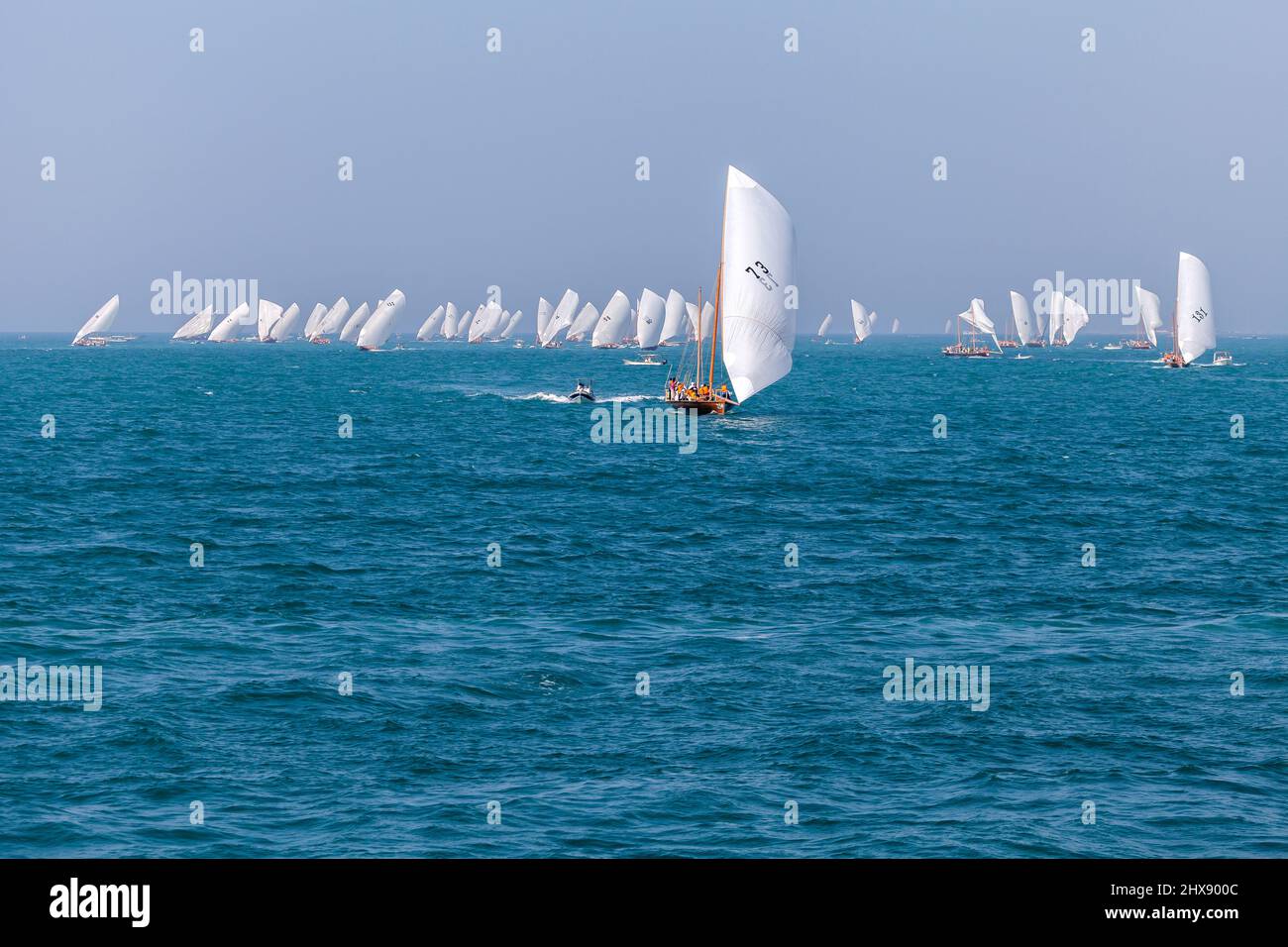 Abu Dhabi, UAE - March 17, 2013: Traditional dhow sailing race in Abu ...