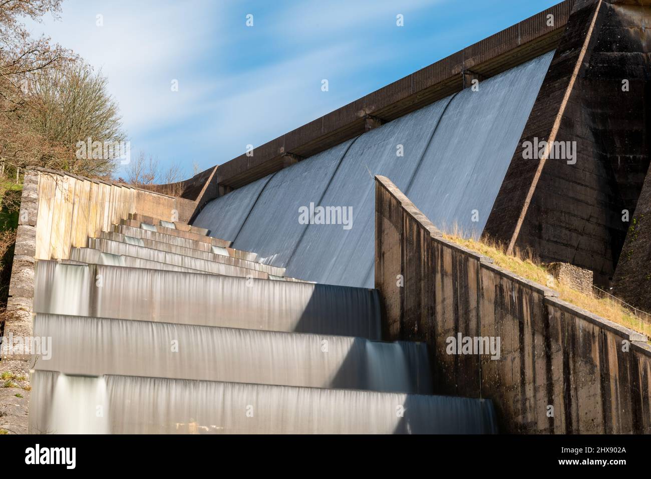 Long exposure of the waterfalls flowing over Wimbleball dam in Somerset ...