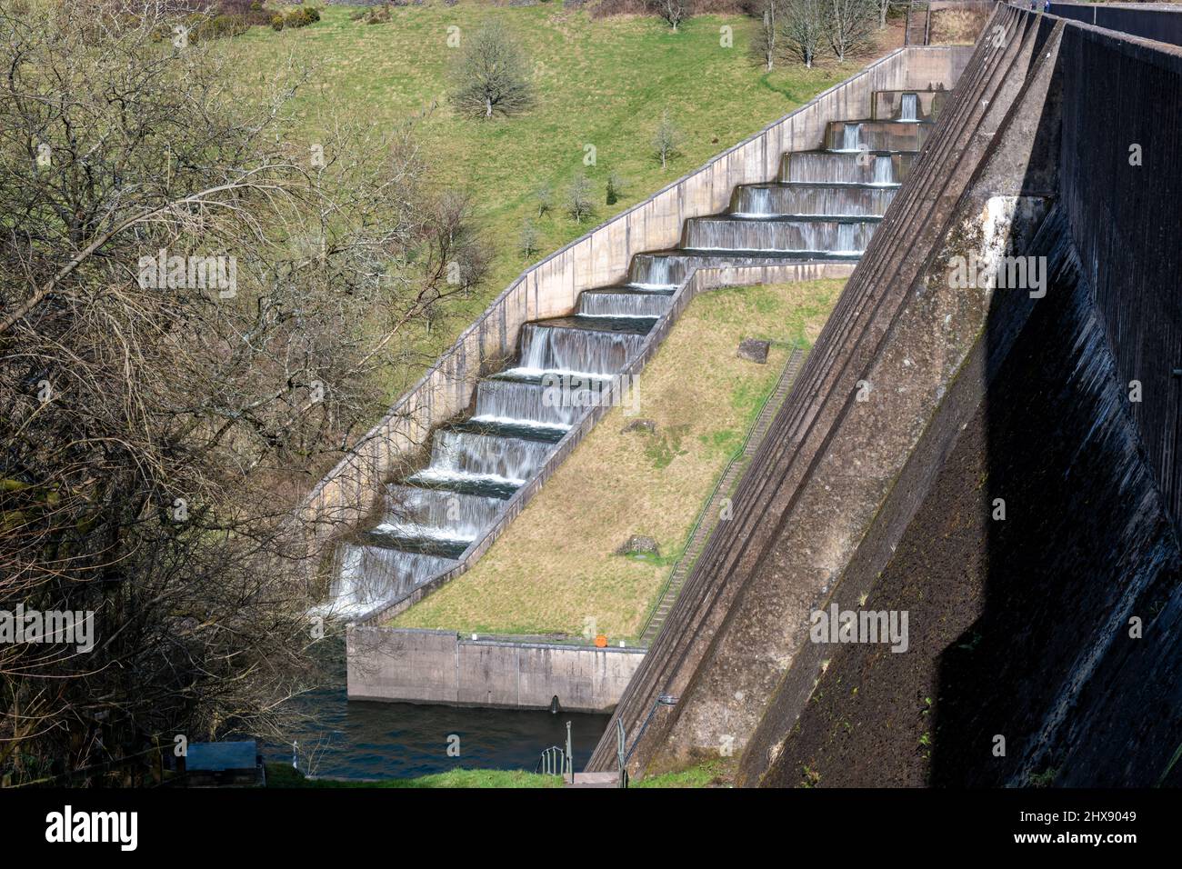 Long exposure of the waterfalls flowing over Wimbleball dam in Somerset ...