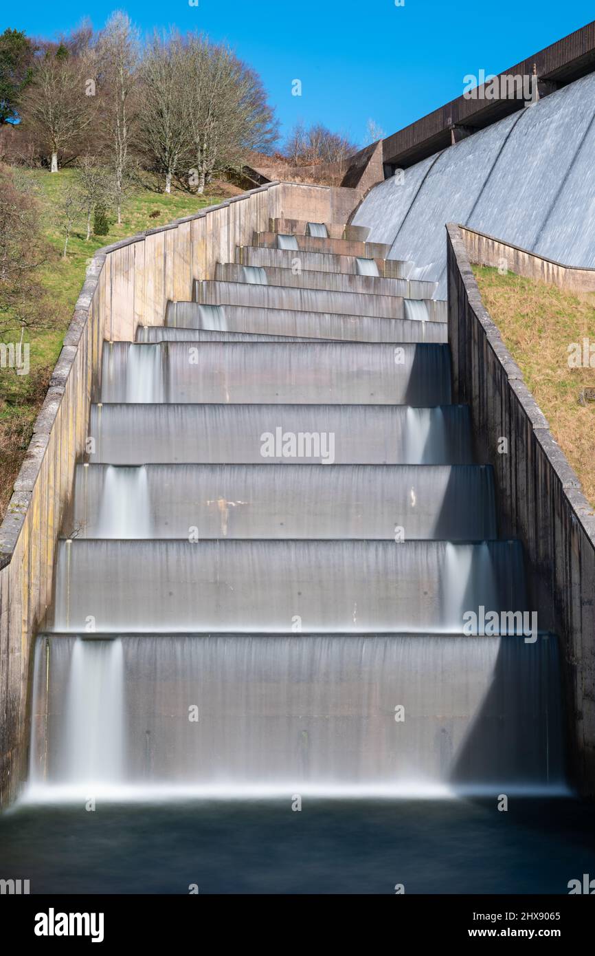 Long exposure of the waterfalls flowing over Wimbleball dam in Somerset ...