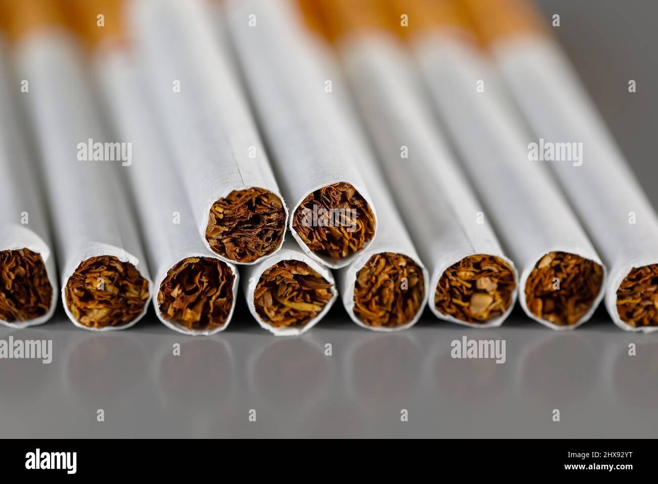 Cigarettes have been taken out of the pack and here they are seen from ...