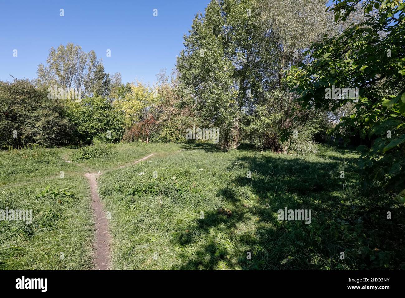 There are wild paths through the natural park in the Goclaw residential ...