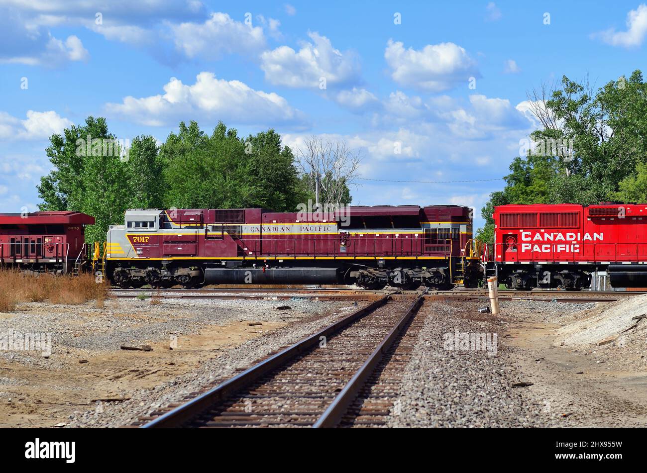 Elgin, Illinois, USA. A Canadian Pacific Railway locomotive, painted in ...