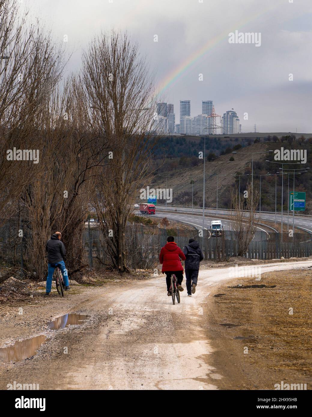 Ankara, Turkey - February 26 2022: People walking and biking on ...