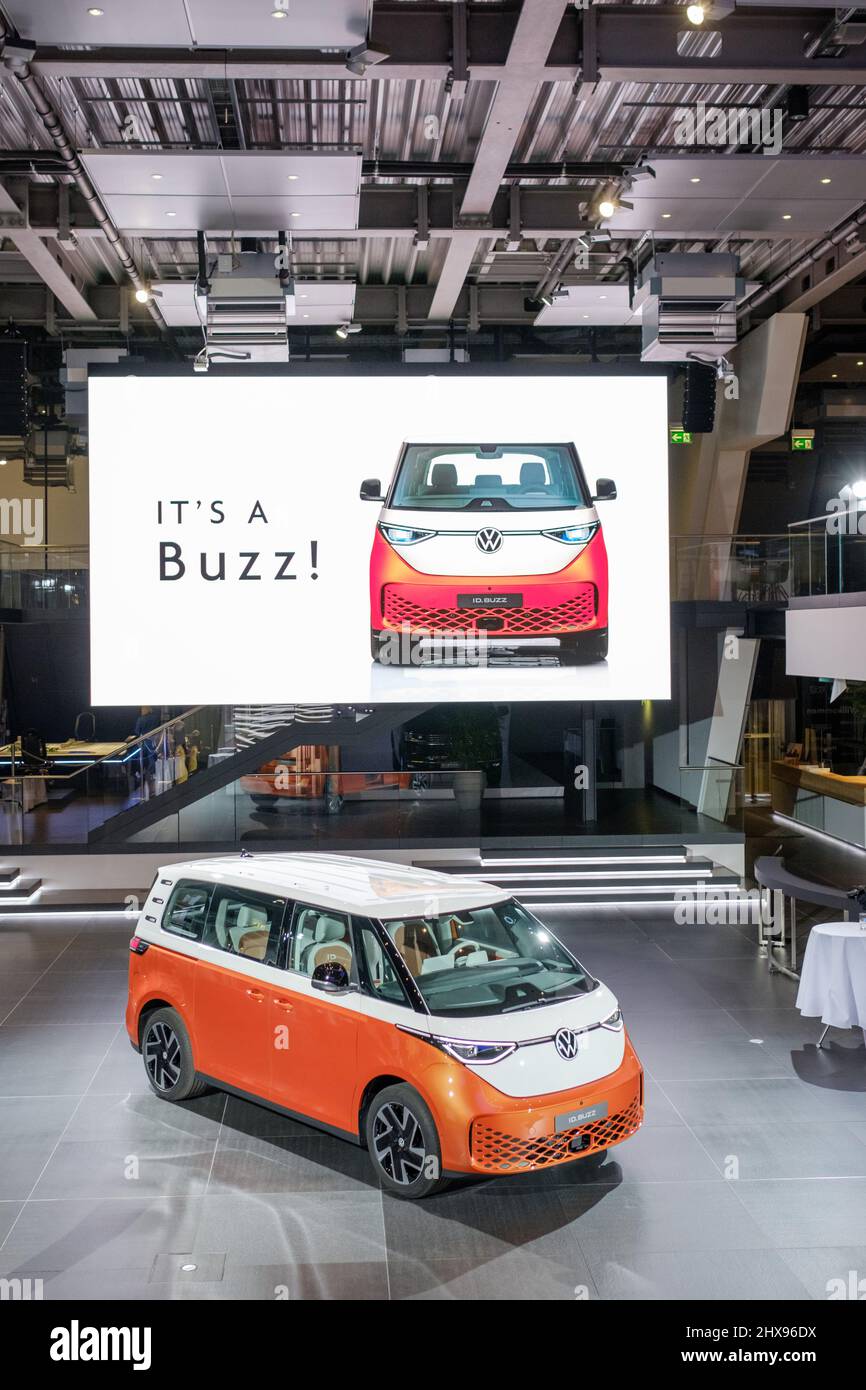 Wolfsburg, Germany. 09th Mar, 2022. An electric Volkswagen ID.Buzz is ...