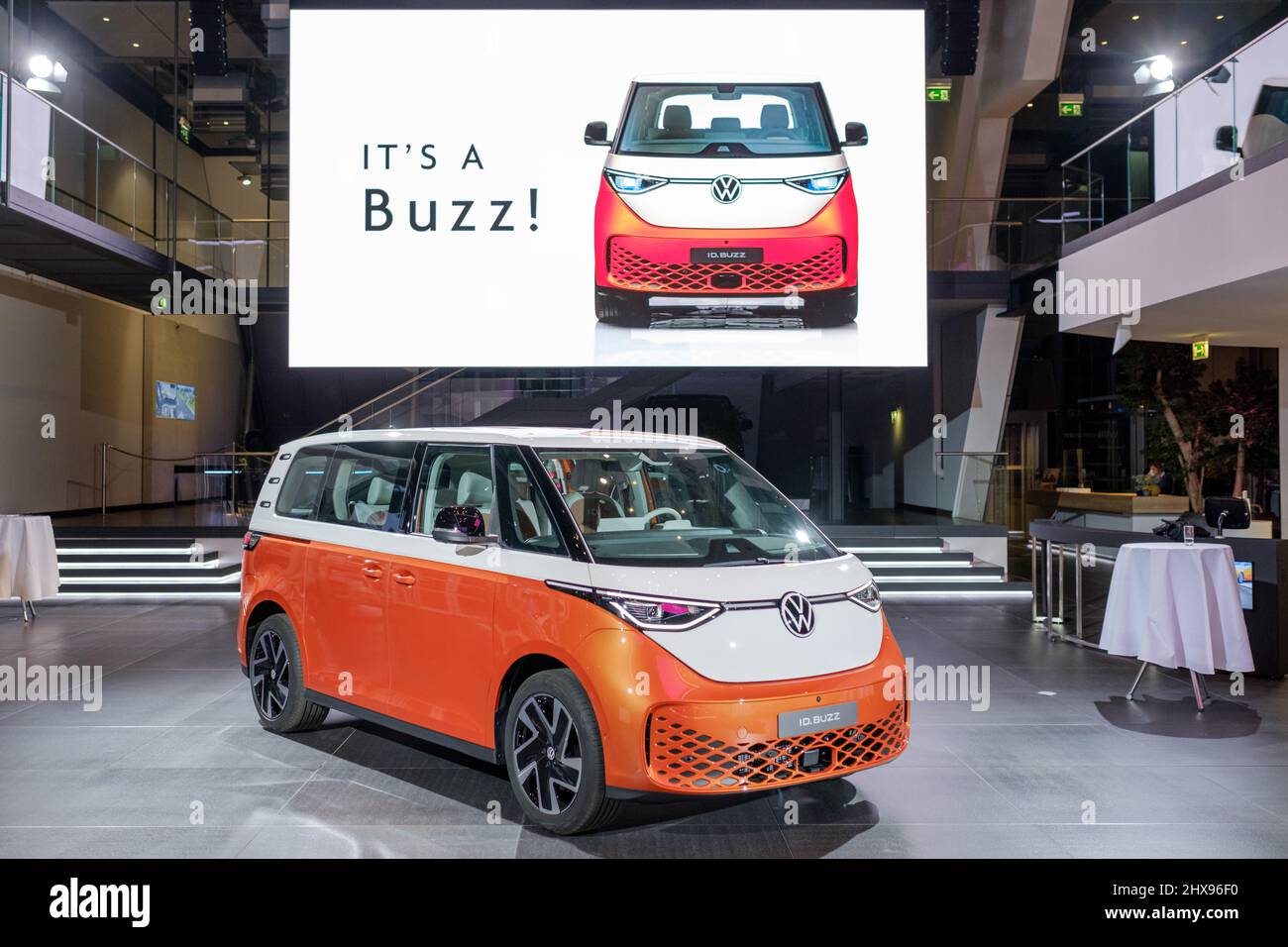 Wolfsburg, Germany. 09th Mar, 2022. An electric Volkswagen ID.Buzz is ...