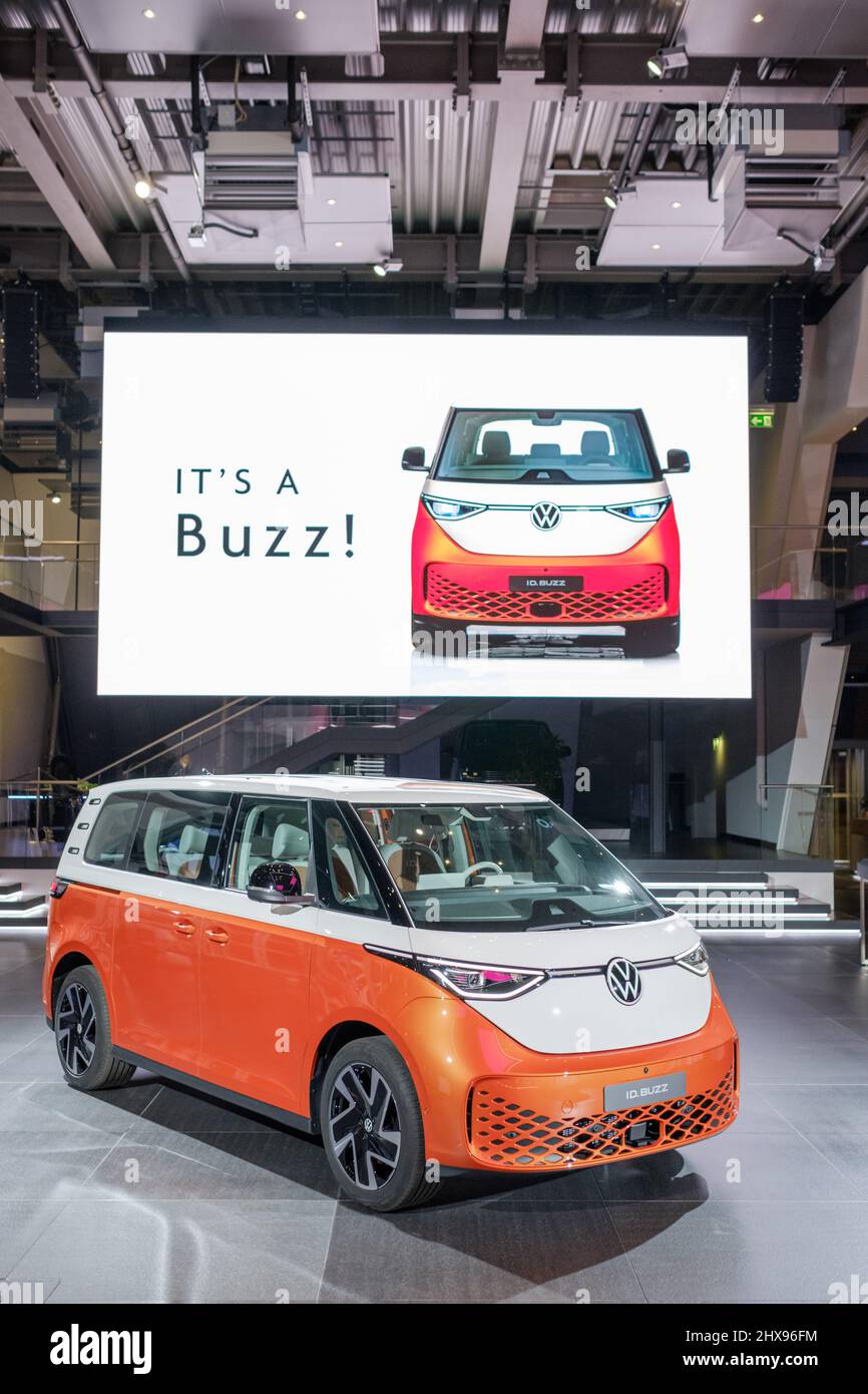 Wolfsburg, Germany. 09th Mar, 2022. An electric Volkswagen ID.Buzz is ...