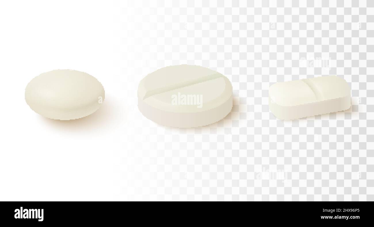 Collection of oval, round and capsule shaped tablets. Medicine and ...