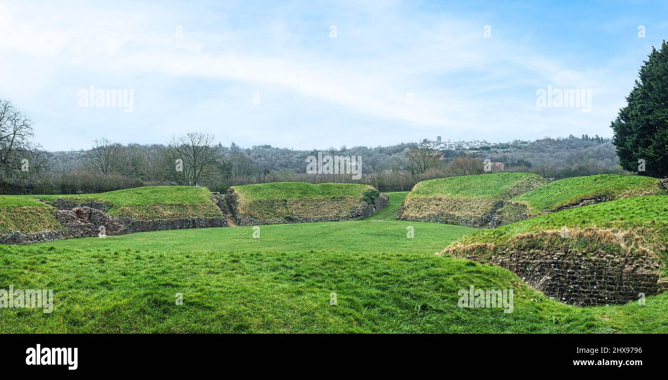 Caerleon Roman Amphitheatre ruins Monmouthshire, South Wales, UK ...