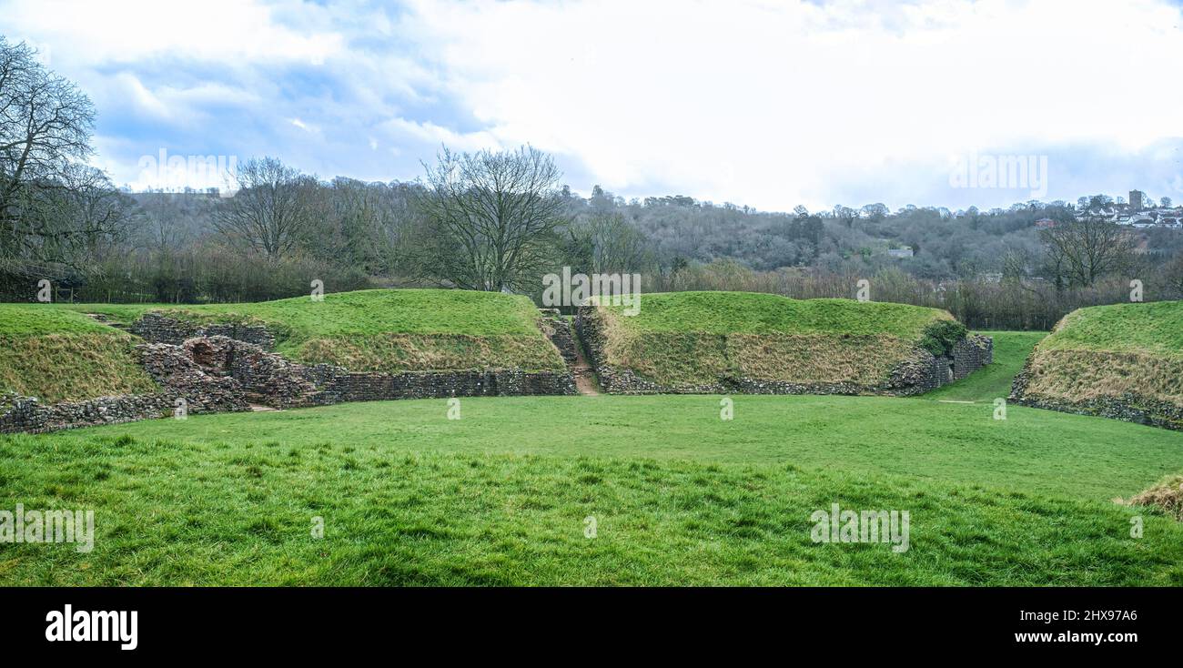 Caerleon Roman Amphitheatre ruins Monmouthshire, South Wales, UK ...