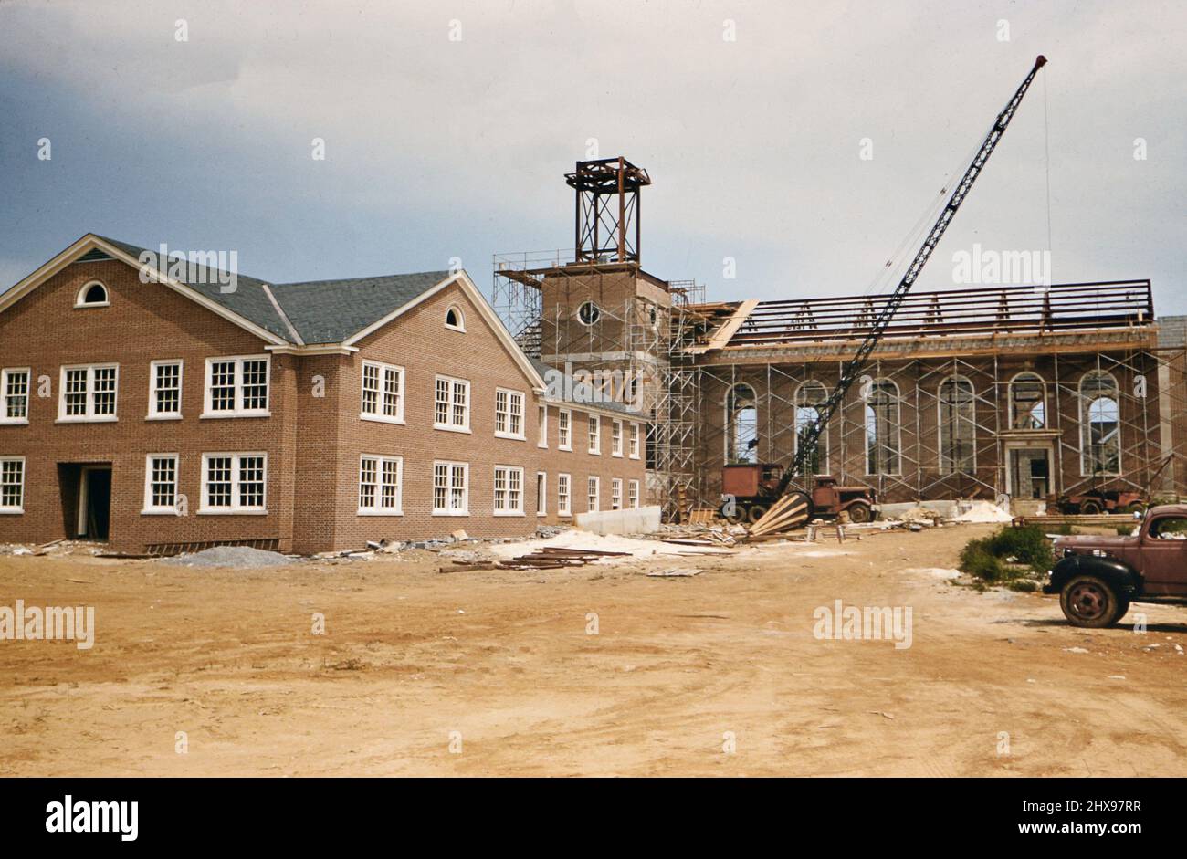 Construction of the First Christian Church (likely somewhere in Ohio ...