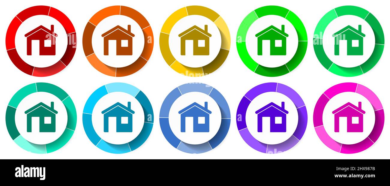 Home icon set, house flat design vector illustration in 10 colors ...