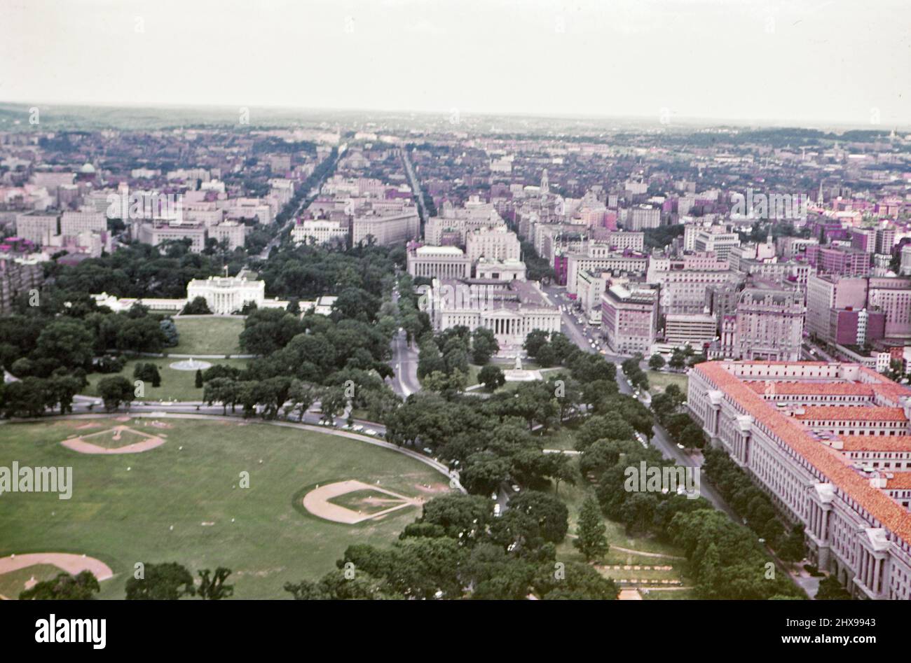 Aerial view of Washington D.C., The White House and baseball fields in ...