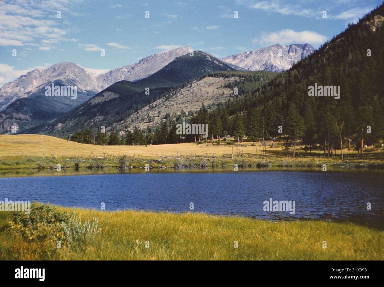 Meadow, lake and mountains in western United States ca. 1954-1959 Stock ...