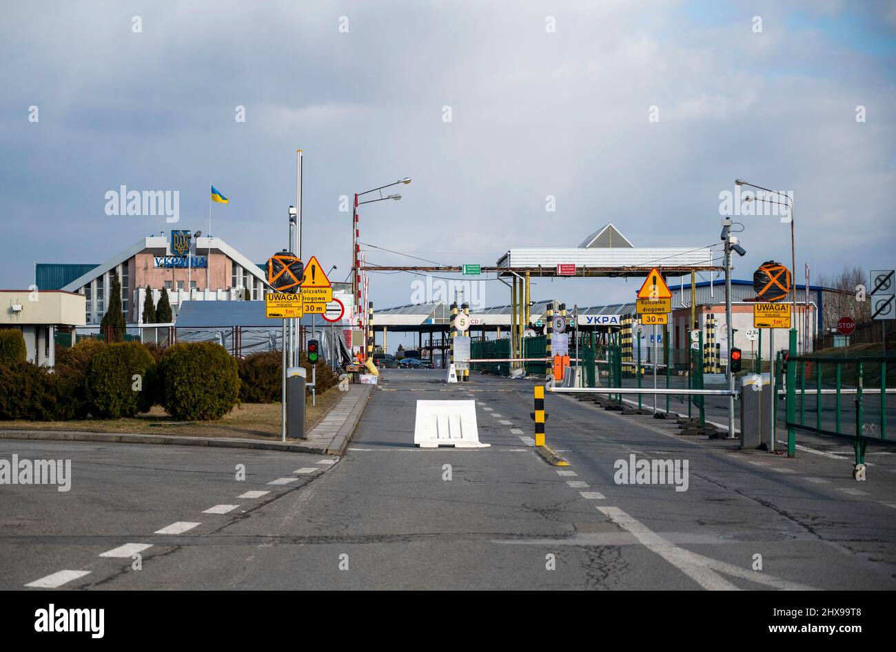 Korczowa, Poland. 10th Mar, 2022. A road is closed on the Polish ...