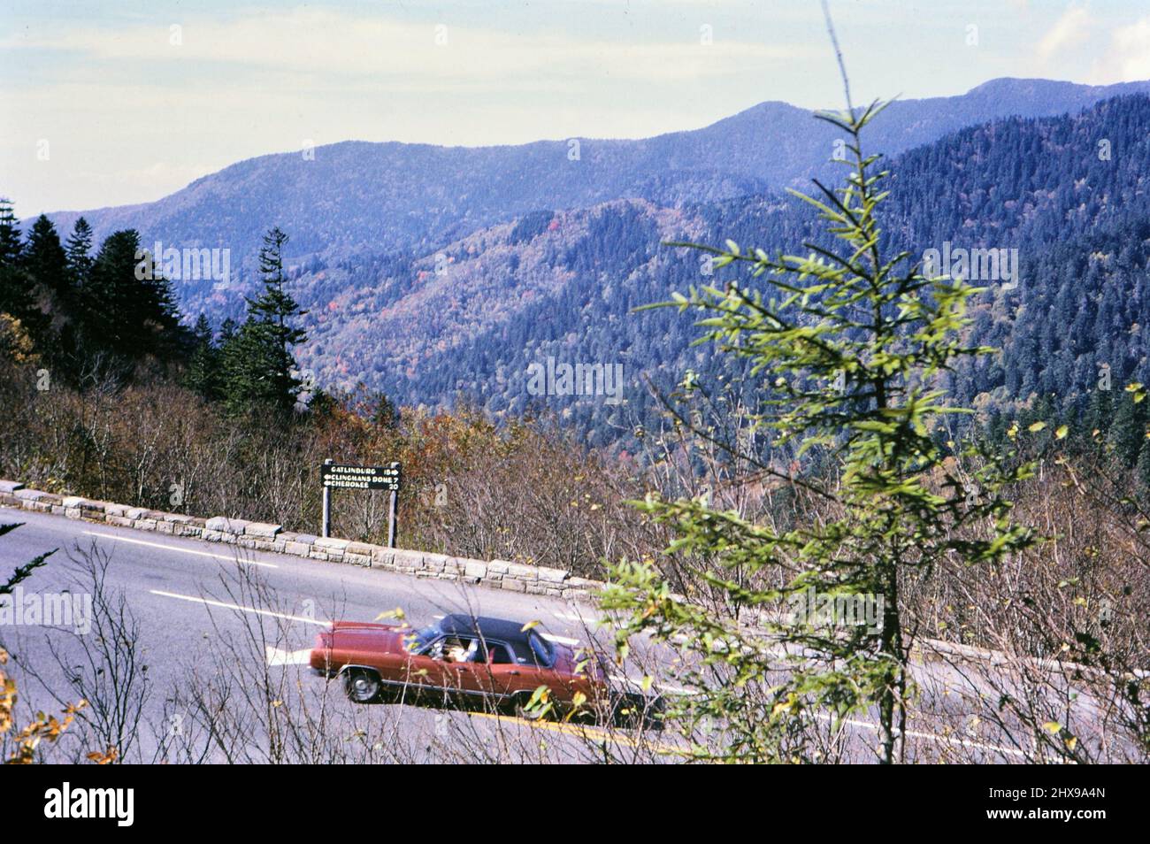 Car driving through the Great Smoky Mountains near the Tennessee and ...