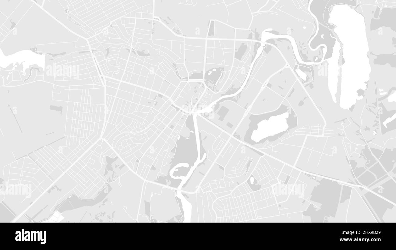 White and light grey Sumy city area vector background map, roads and ...
