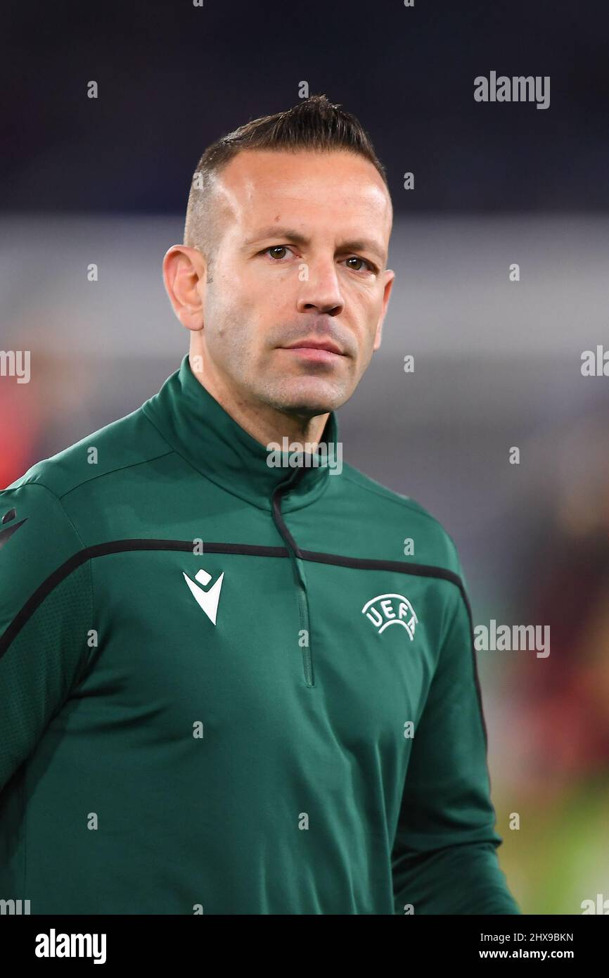 LEICESTER, UK. MAR 9TH Referee, Orel Grinfeld during the UEFA Europa ...