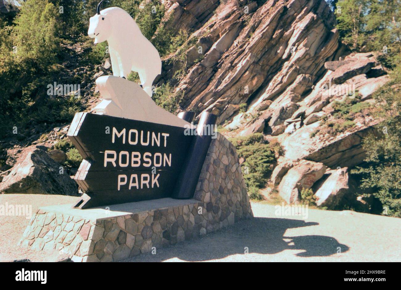Mount Robson Park sign in British Columbia Canada ca. 1990 Stock Photo ...