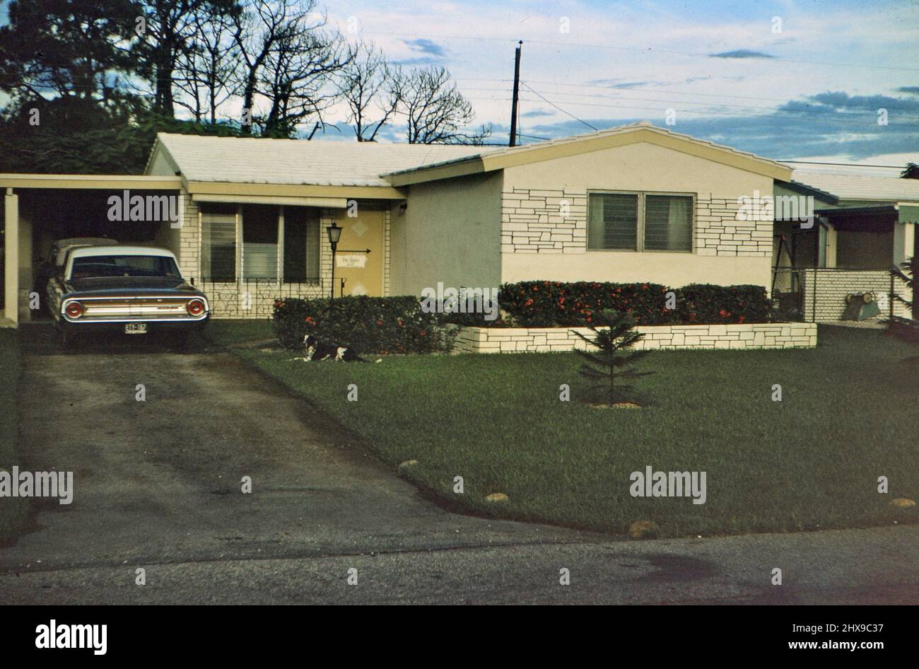 Car parked in the driveway of a middle class home ca. 1966 Stock Photo ...