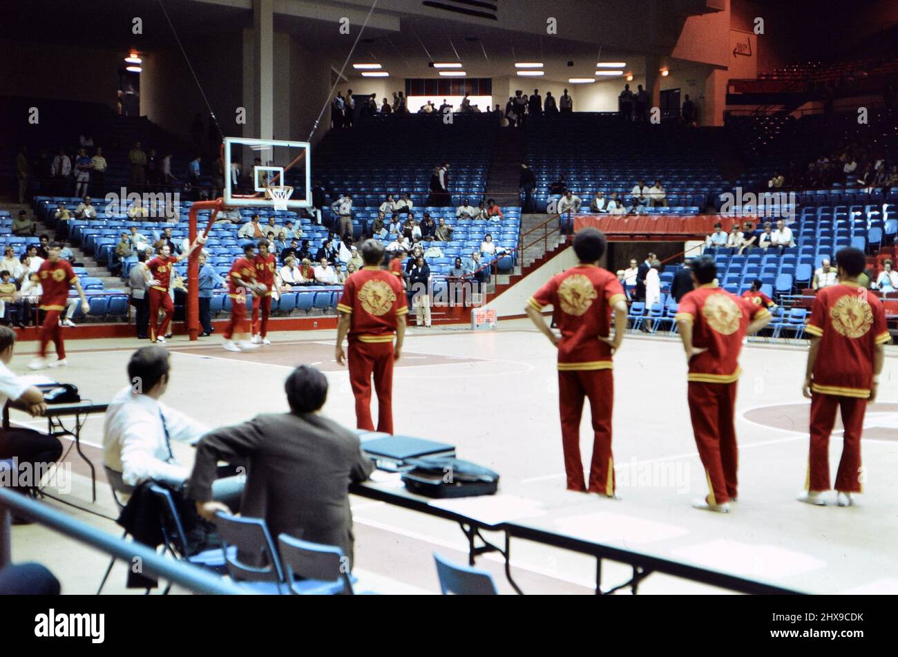 1970s Professional Basketball: Cleveland Cavaliers during pre-game warm ...