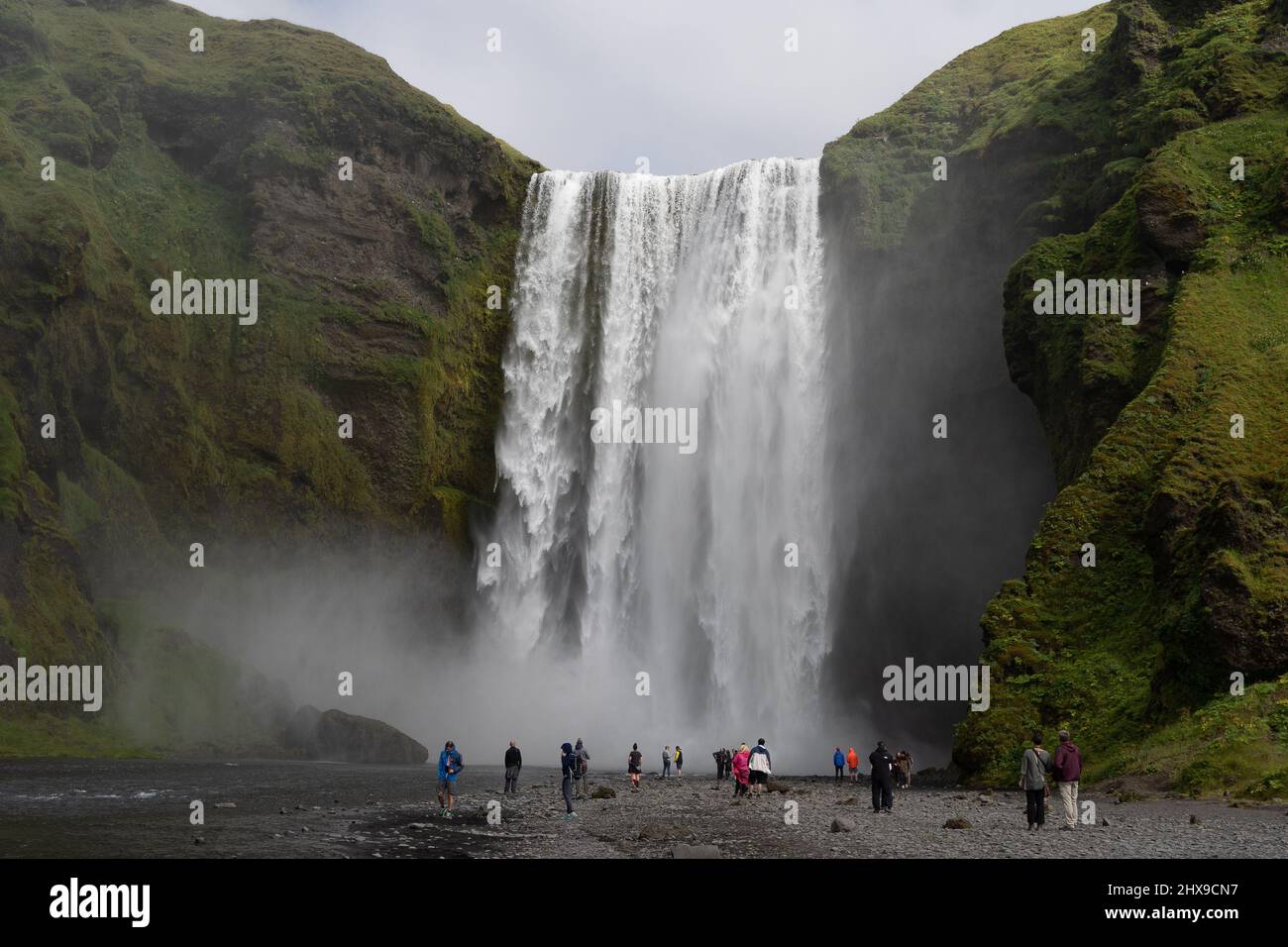 Beautiful aerial view of the huge Skogafoss waterfall and its rainbow ...