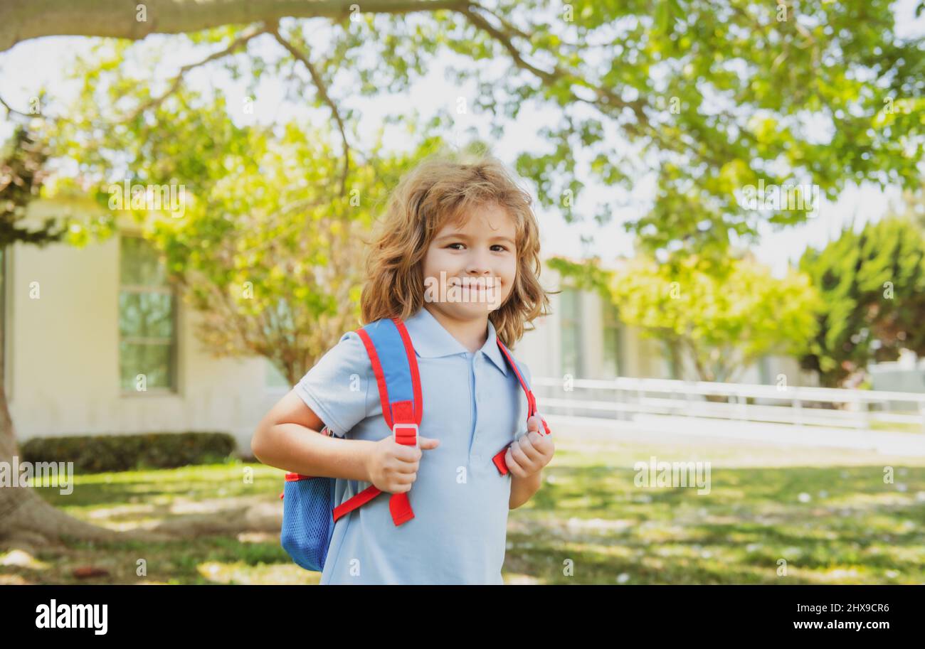Kid with backpack going to school. Kids education concept. Child with ...
