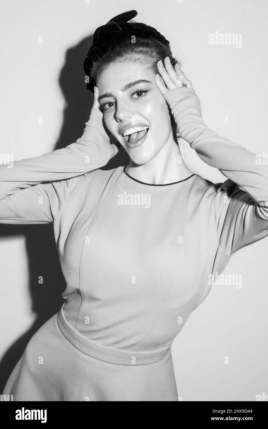 Studio portrait of beautiful elegant woman. High fashion model Stock ...