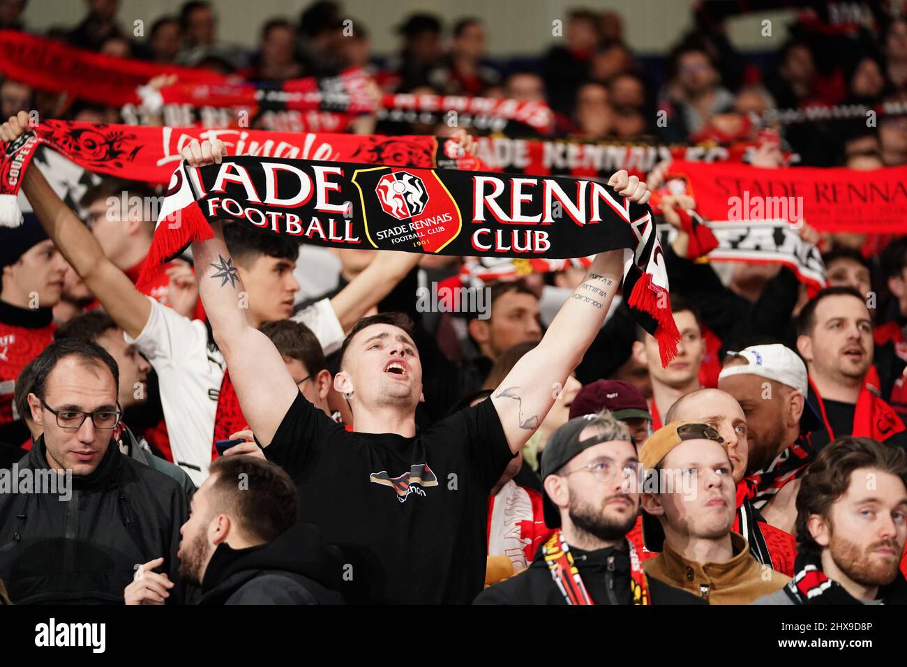 Rennes fans in the stands before the UEFA Europa Conference League ...
