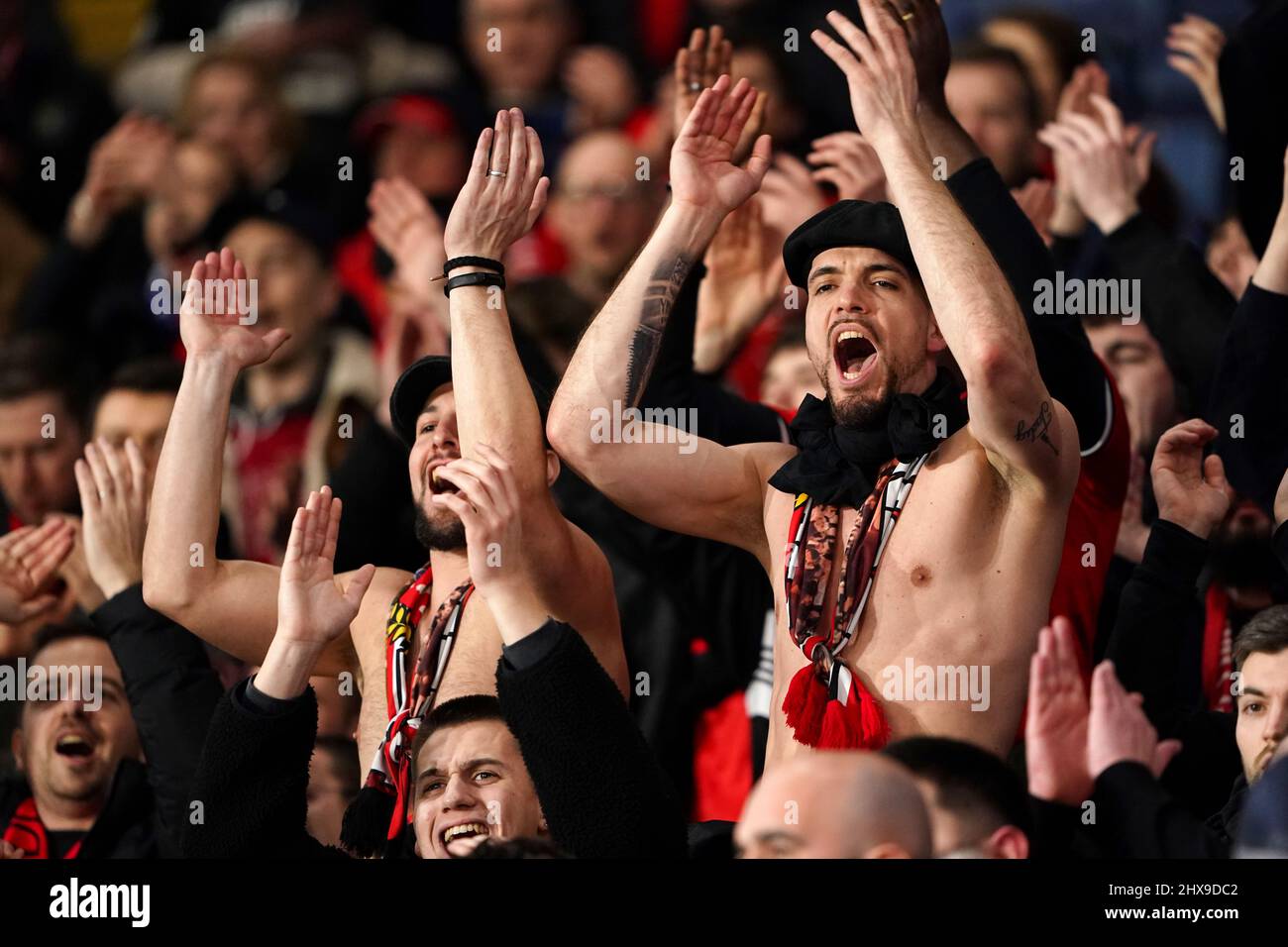 Rennes fans in the stands before the UEFA Europa Conference League ...
