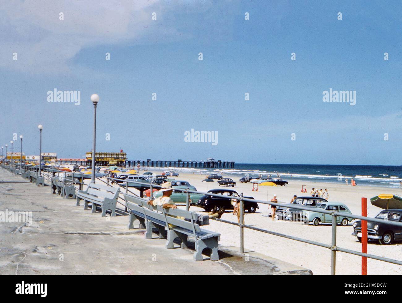 Traditional beach scene along an unidentified Flordia beach ca. 1950s ...