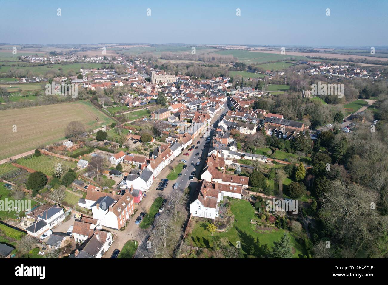 Clare market town in Suffolk England Aerial drone Stock Photo - Alamy