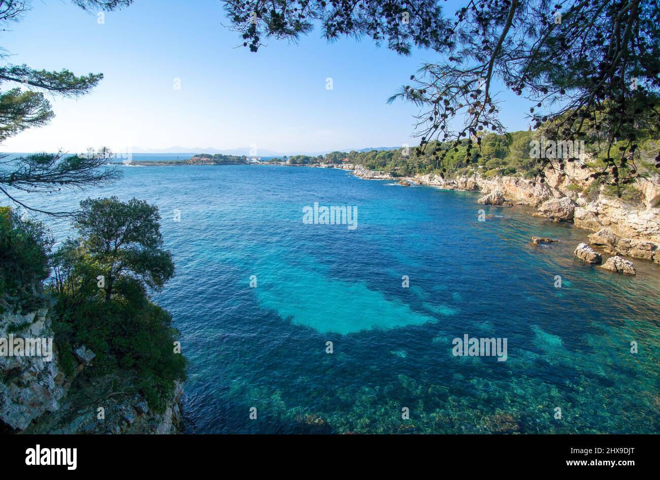 Blue mediterranean sea, and billionaire's bay on the `Cap d'Antibes ...